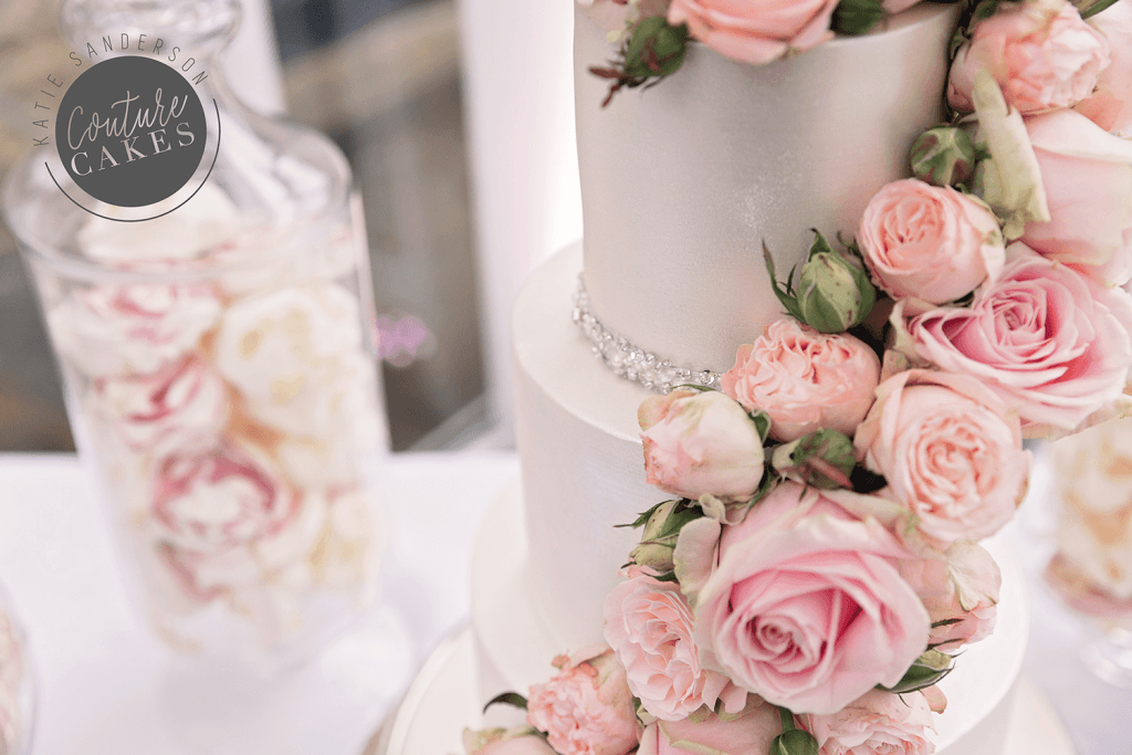 Cascading Roses Dessert Table Wedding Cake